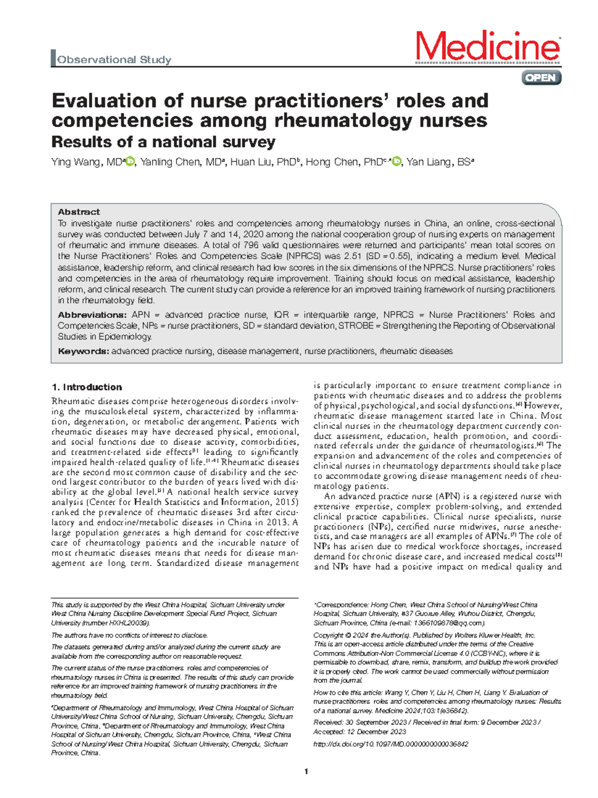 Evaluation of Nurse Roles and Competencies Among Rheumatology Nurses: A ...