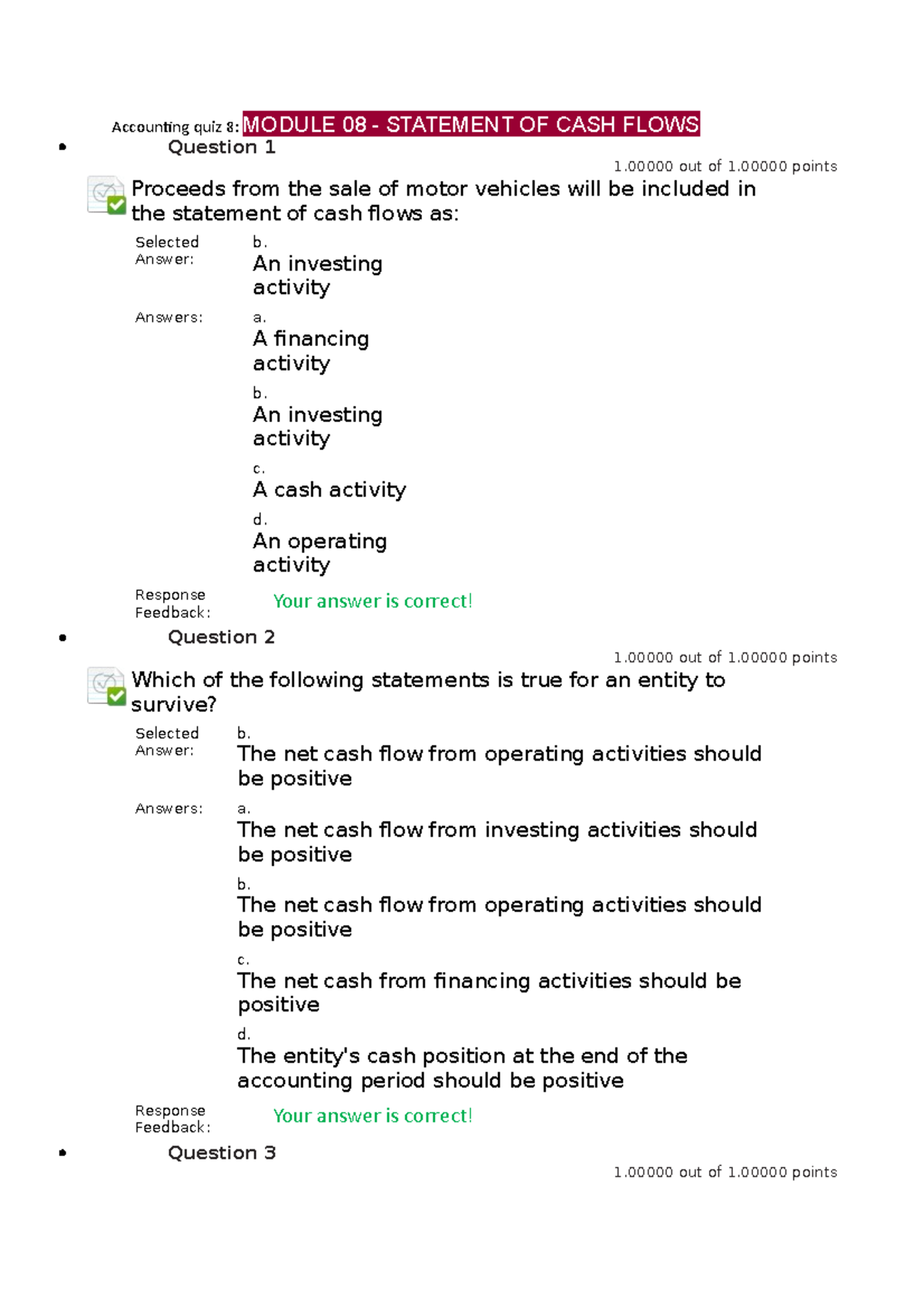 Accounting Quiz 8: Module 08 - Cash Flows Analysis - Studocu