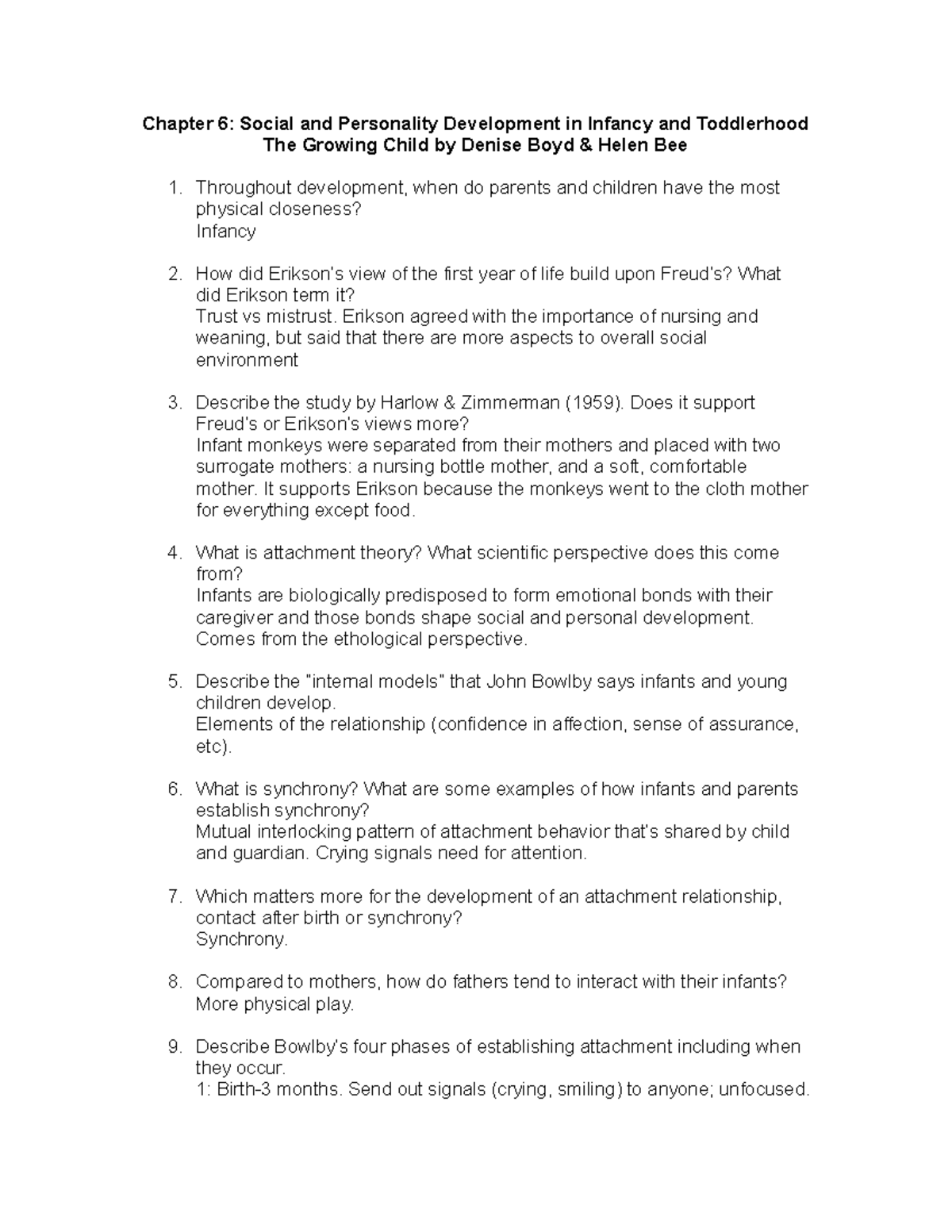 Homework - Chapter 6 - Chapter 6: Social and Personality Development in ...