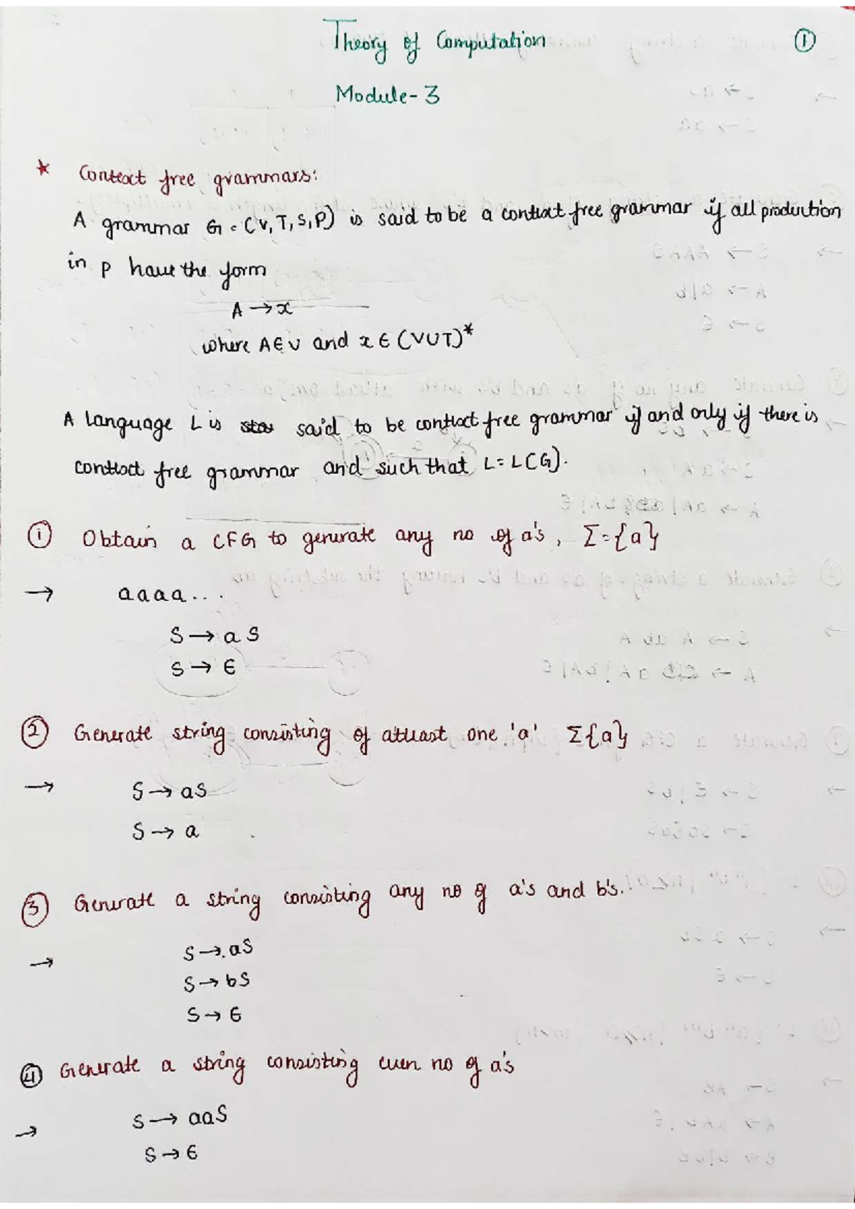 Theory of Computation I - Module 3: Context-Free Grammars and ...