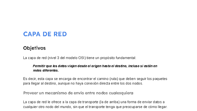 Capa de Red (OSI Nivel 3) - Contenido Teórico y Funciones - Studocu