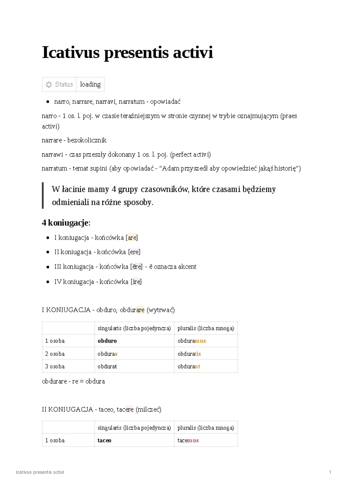 Odmiana czasowników w łacinie - notatki do nauki (CZY 101) - Studocu