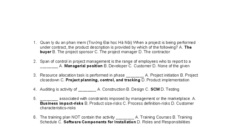 Final Exam Notes for SPM 1: Quan Ly Du An Phan Mem - Studocu