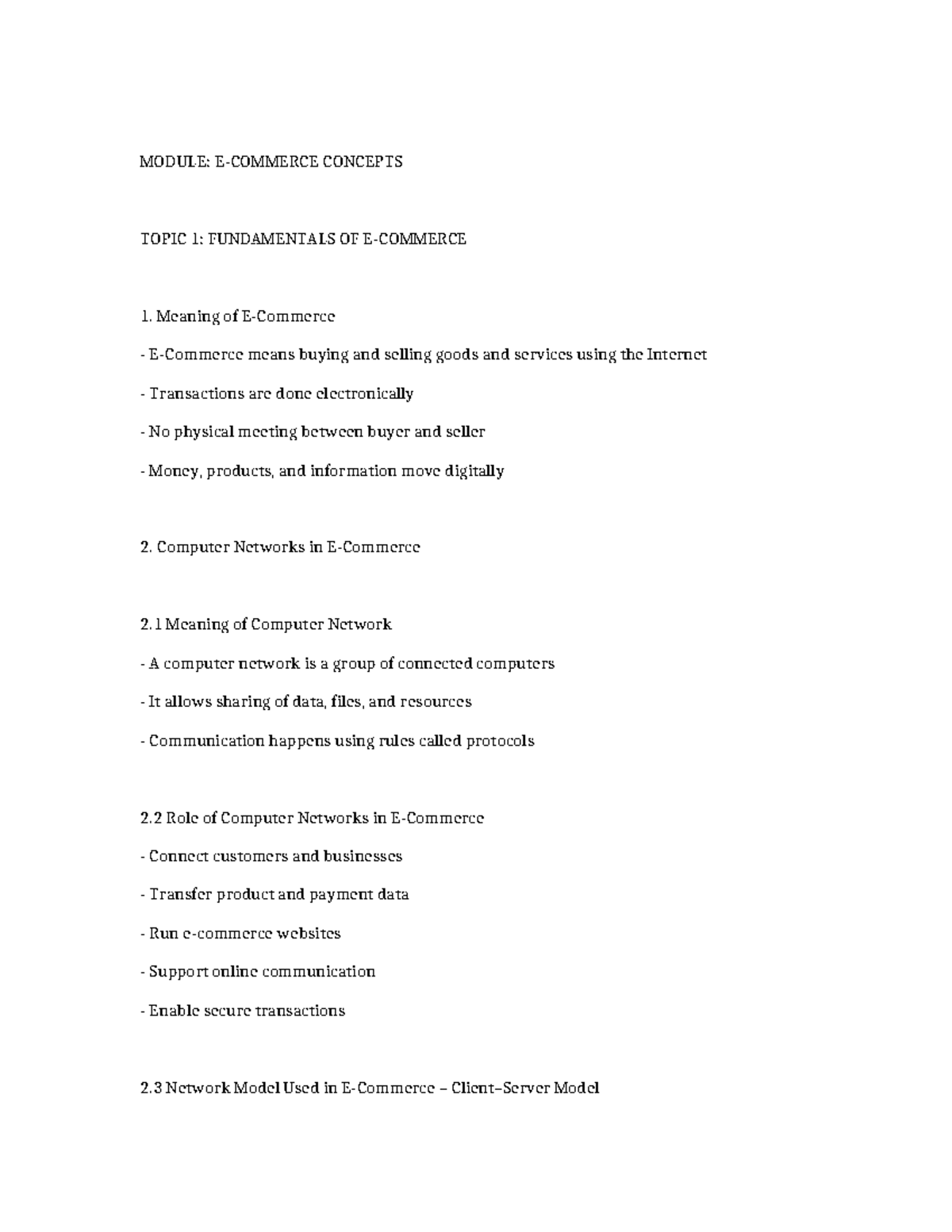 MODULE: ECOM 101 - Topic 1 Fundamentals of E-Commerce Notes - Studocu
