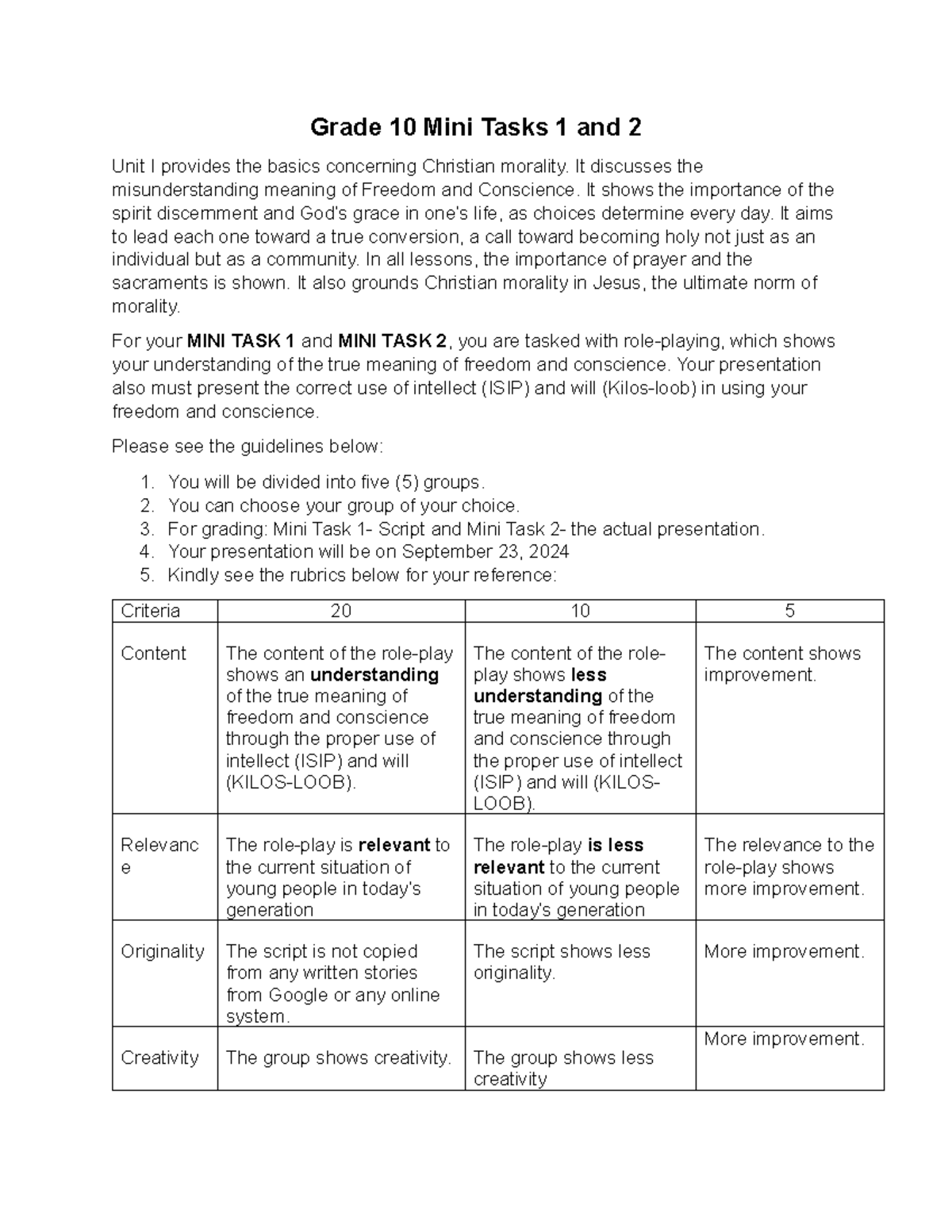 mini tasks for practice - Grade 10 Mini Tasks 1 and 2 Unit I provides ...