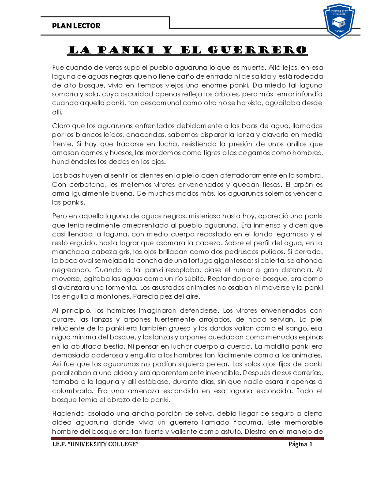 "La Panki y el Guerrero: Leyenda Aguaruna 5°-6°" - Studocu
