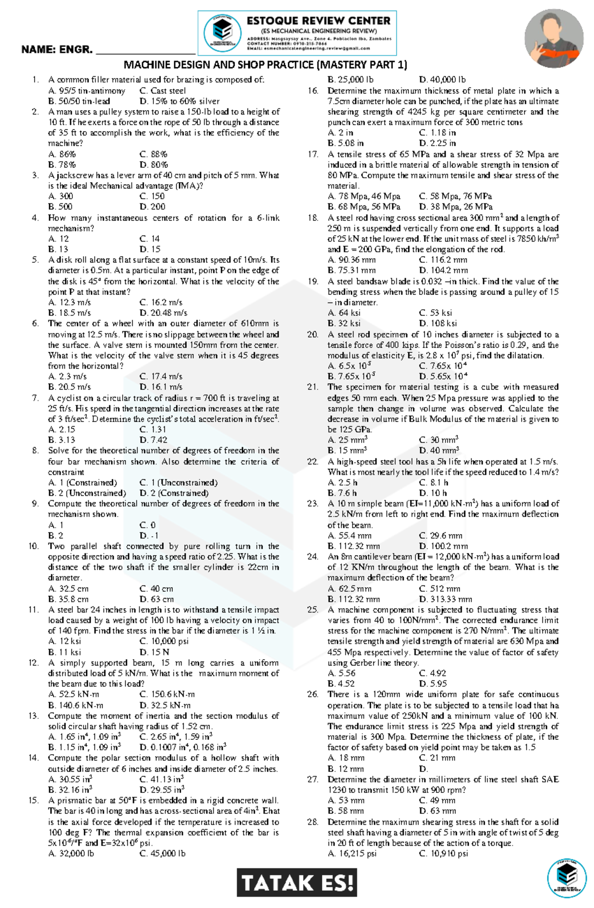 MDSP - Final Exam - Machine Design Part 1 Essentials - Studocu