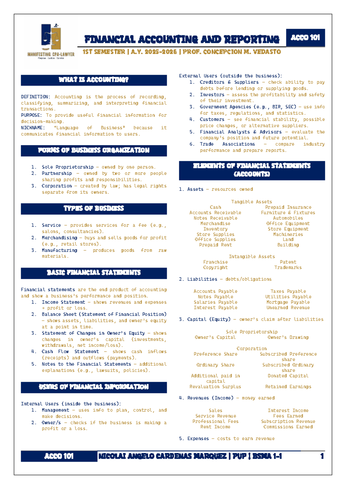 Financial Accounting and Reporting ACCO 101 1st Sem A.Y. Notes by ...