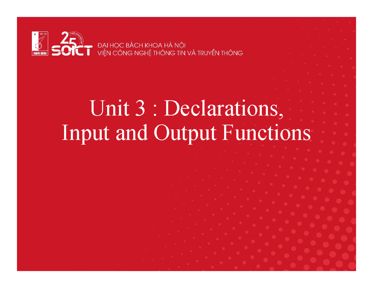 Unit 08 Introduction in Computer Science 2019 - Unit 3 : Declarations ...