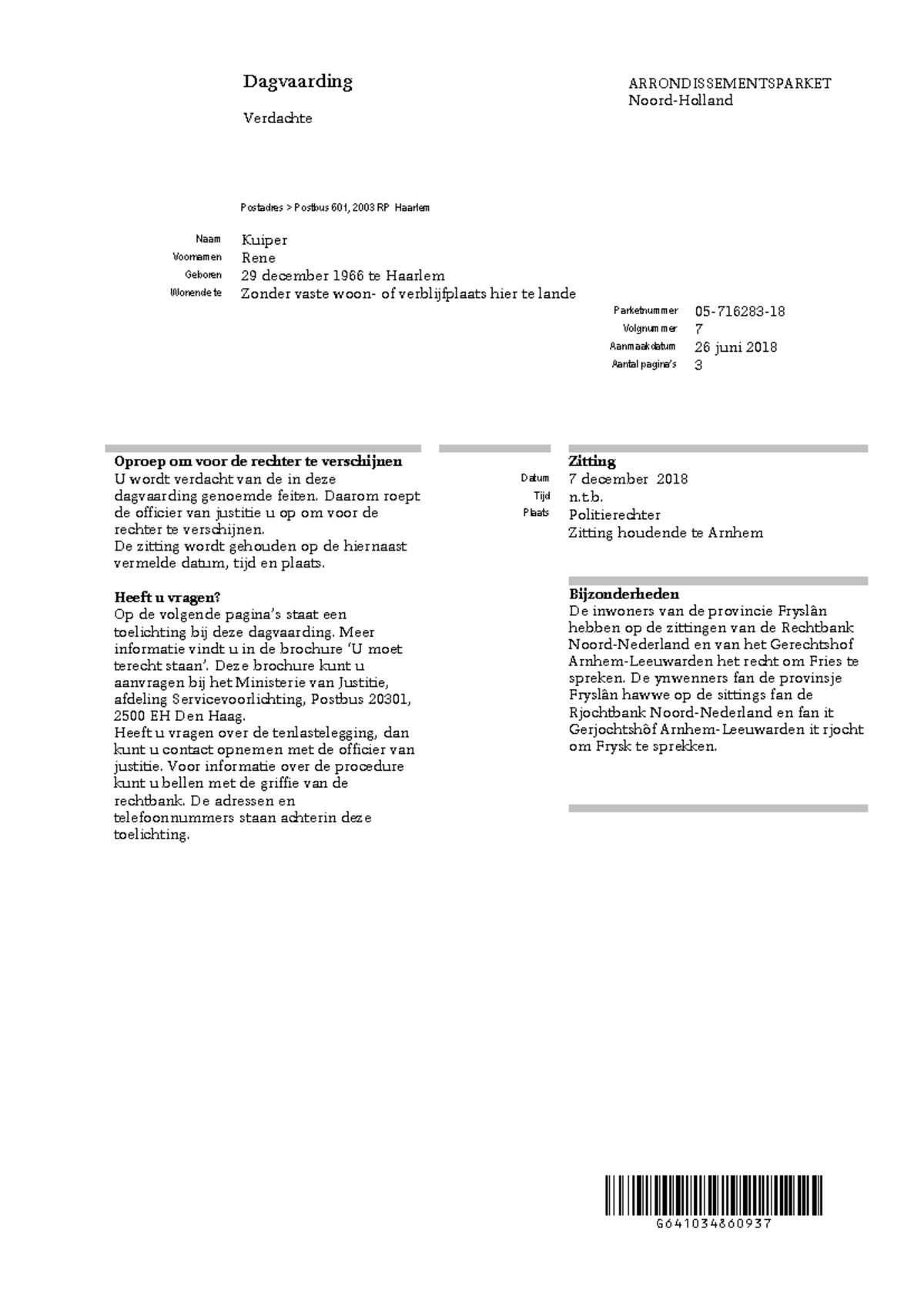 Dossier Koffie: Dagvaarding en Tenlastelegging R. Kuiper G641034860937 ...