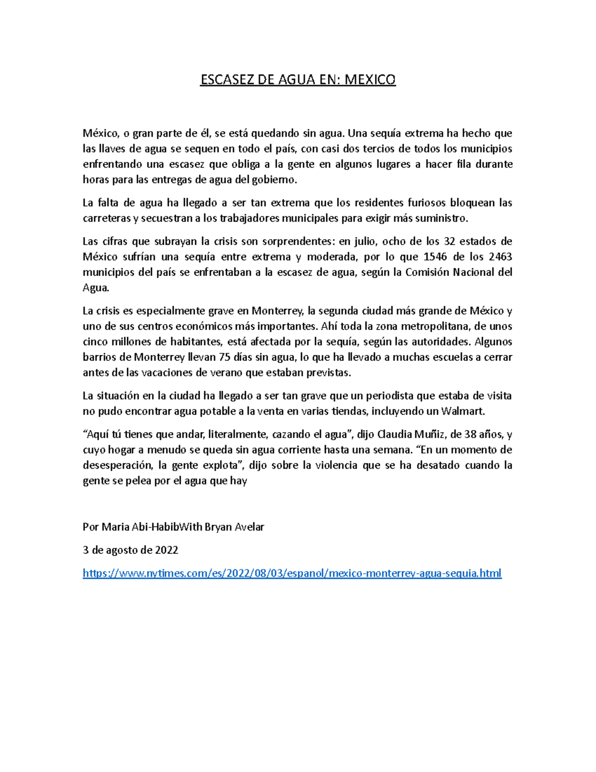 Escasez de Agua en México: Crisis Hidrológica y Social - Studocu