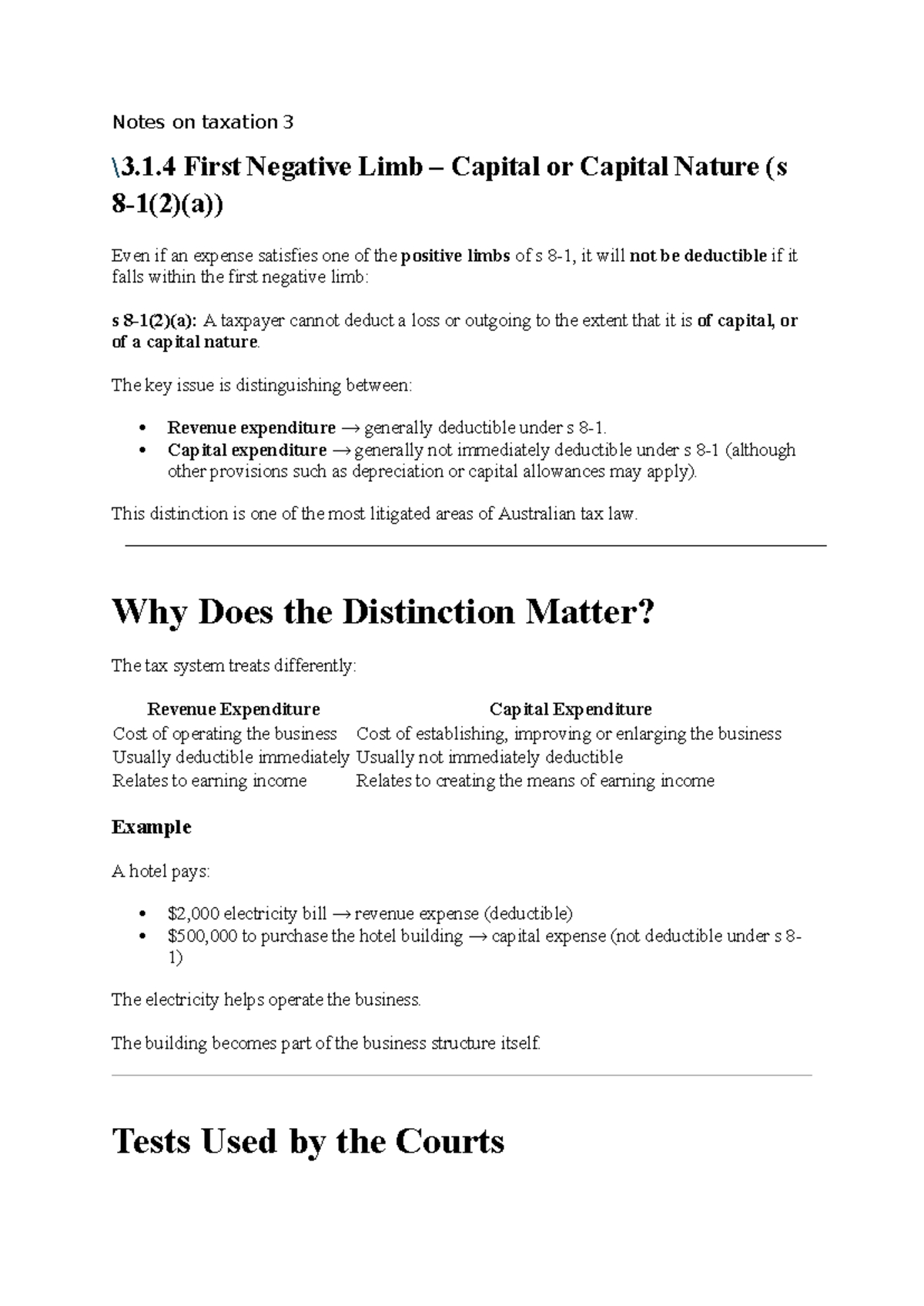 Taxation Notes 3: Capital vs Revenue Expenditure Analysis - Studocu