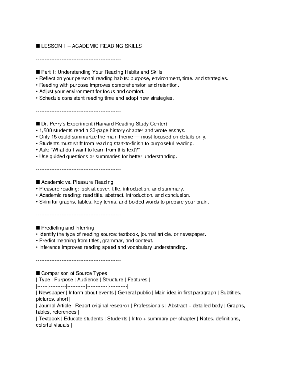 Lesson 1: Academic Reading Skills - Enhancing Comprehension Strategies ...