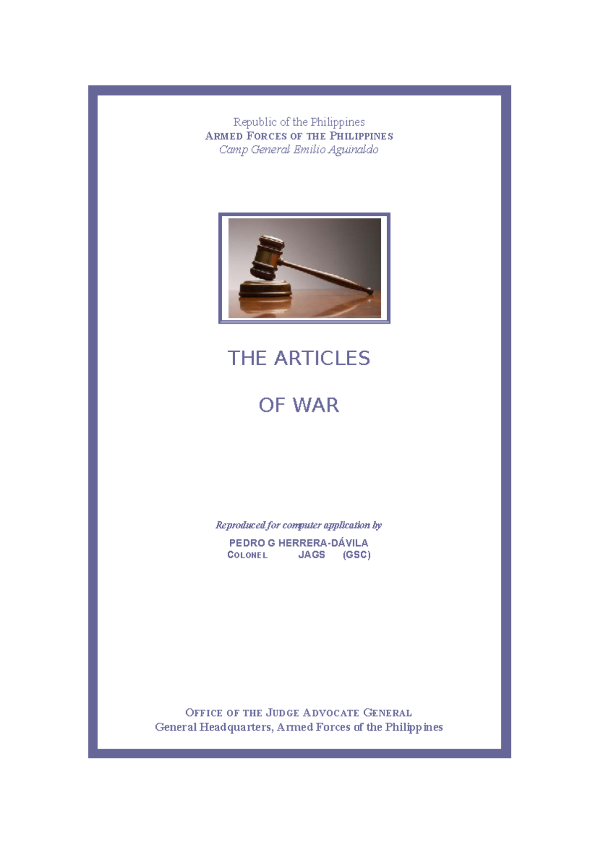 Afp Articles of War - Comprehensive Handout for Military Justice - Studocu