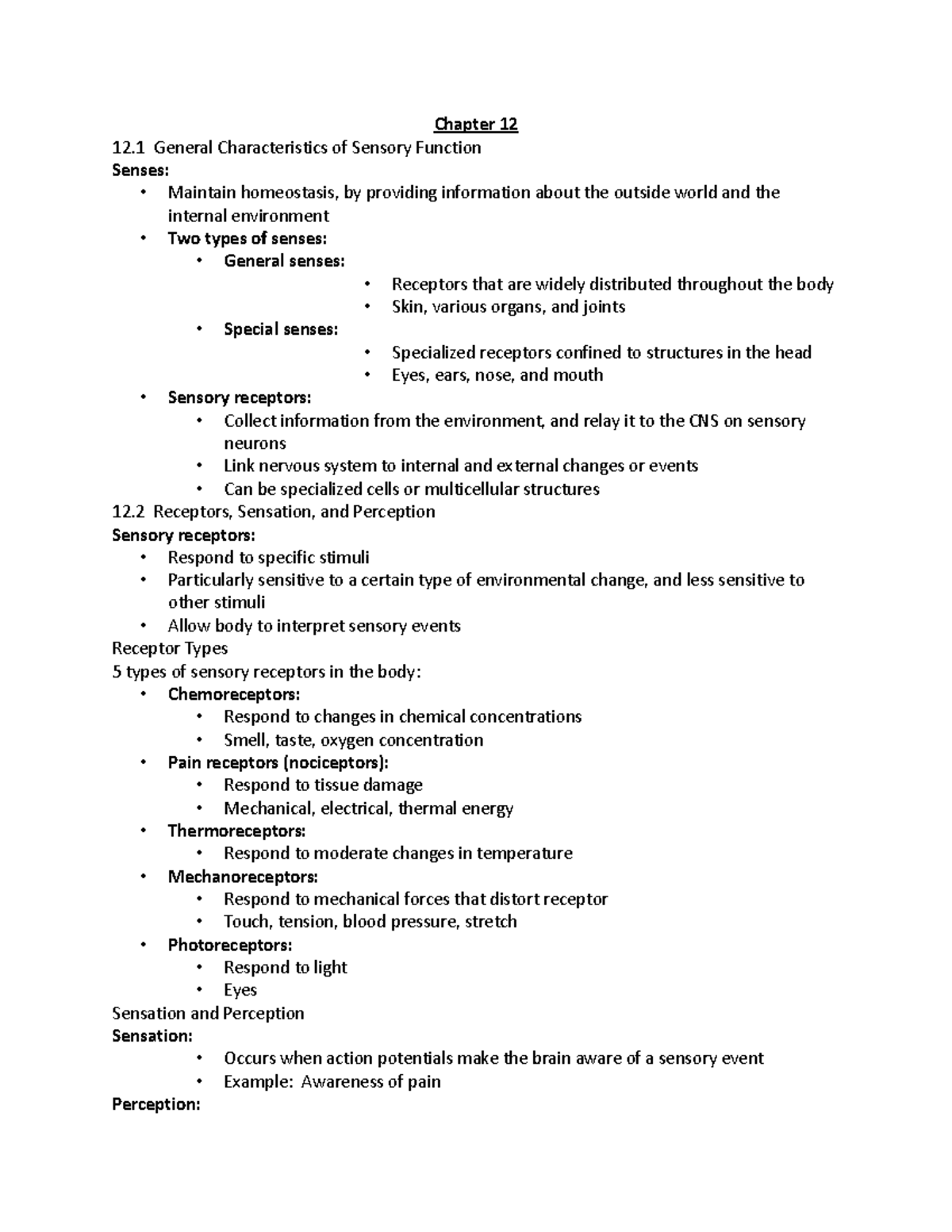 Chapter 12 outline - notes - Chapter 12 12 General Characteristics of ...