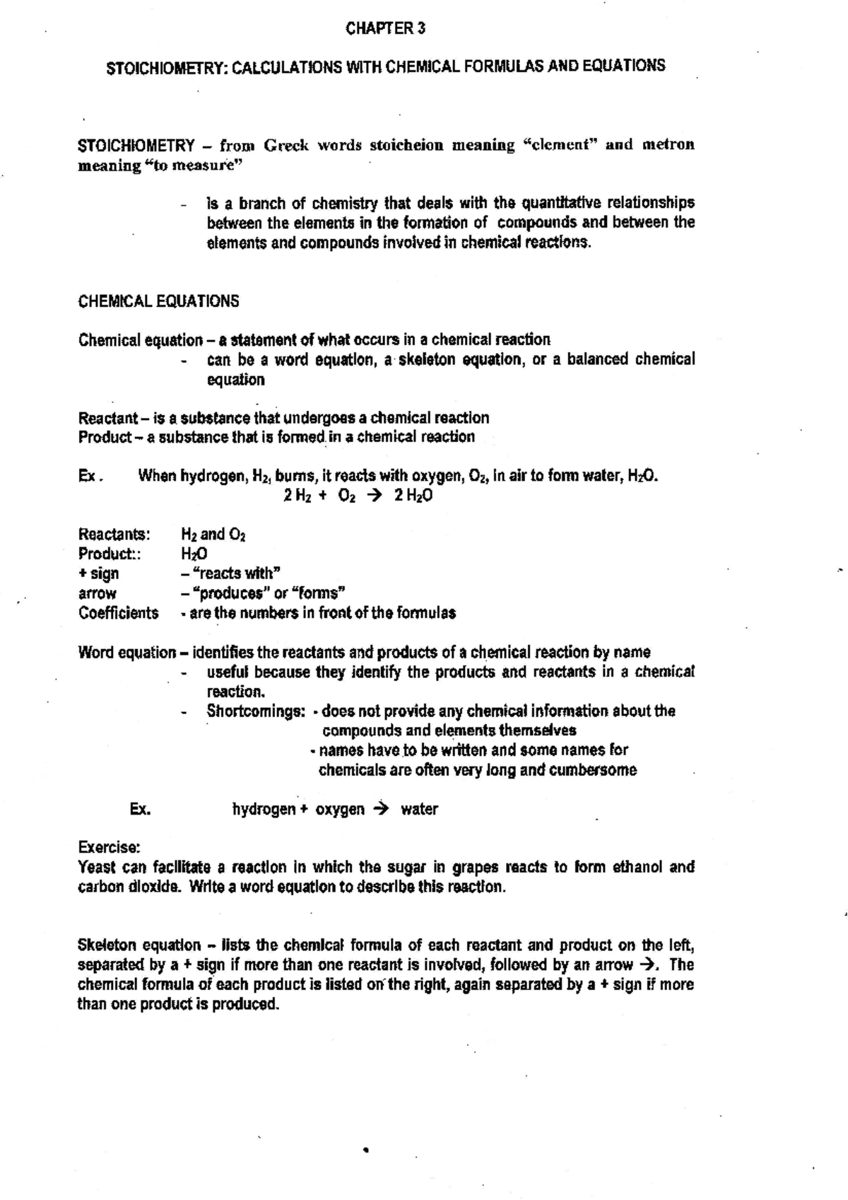 Stoichiometry - CHAPTER 3 STOICHIOMETRY: CALCULATIONS WITH CHEMICAL FORMULAS AND EQUATIONS - Studocu