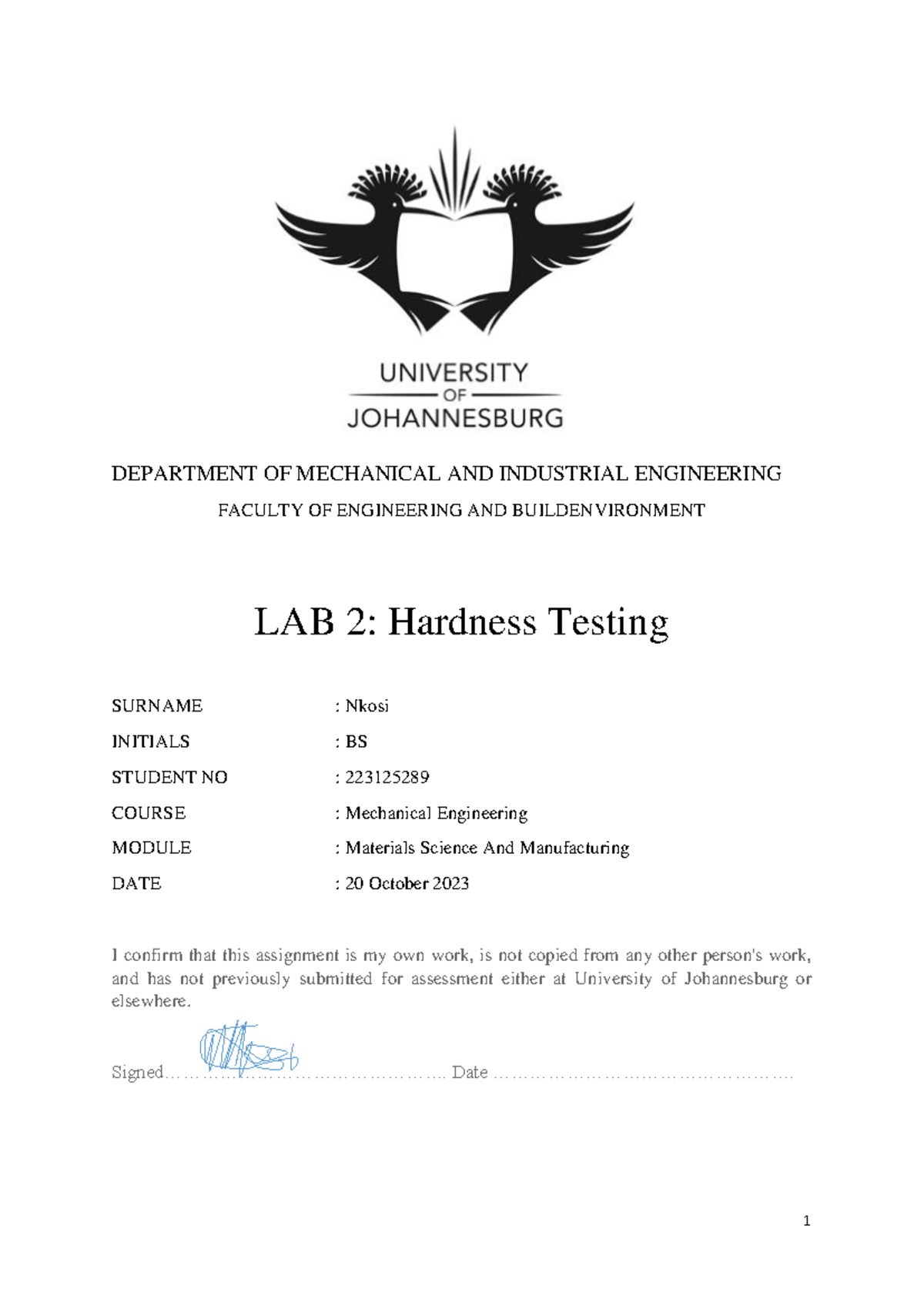 Mechanical Engineering Lab 2: Hardness Testing Report - Studocu