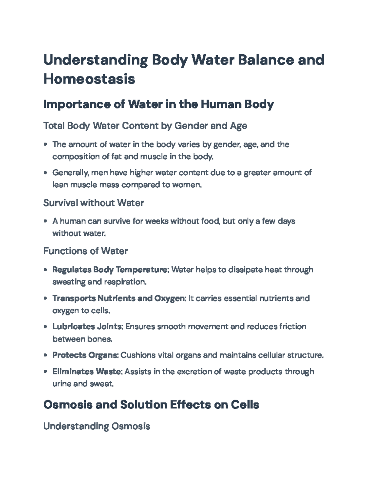 Understanding Body Water Balance: Homeostasis & Functions in Human ...