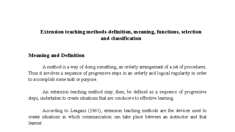Extension Teaching Methods: Meaning, Functions, and Classification ...