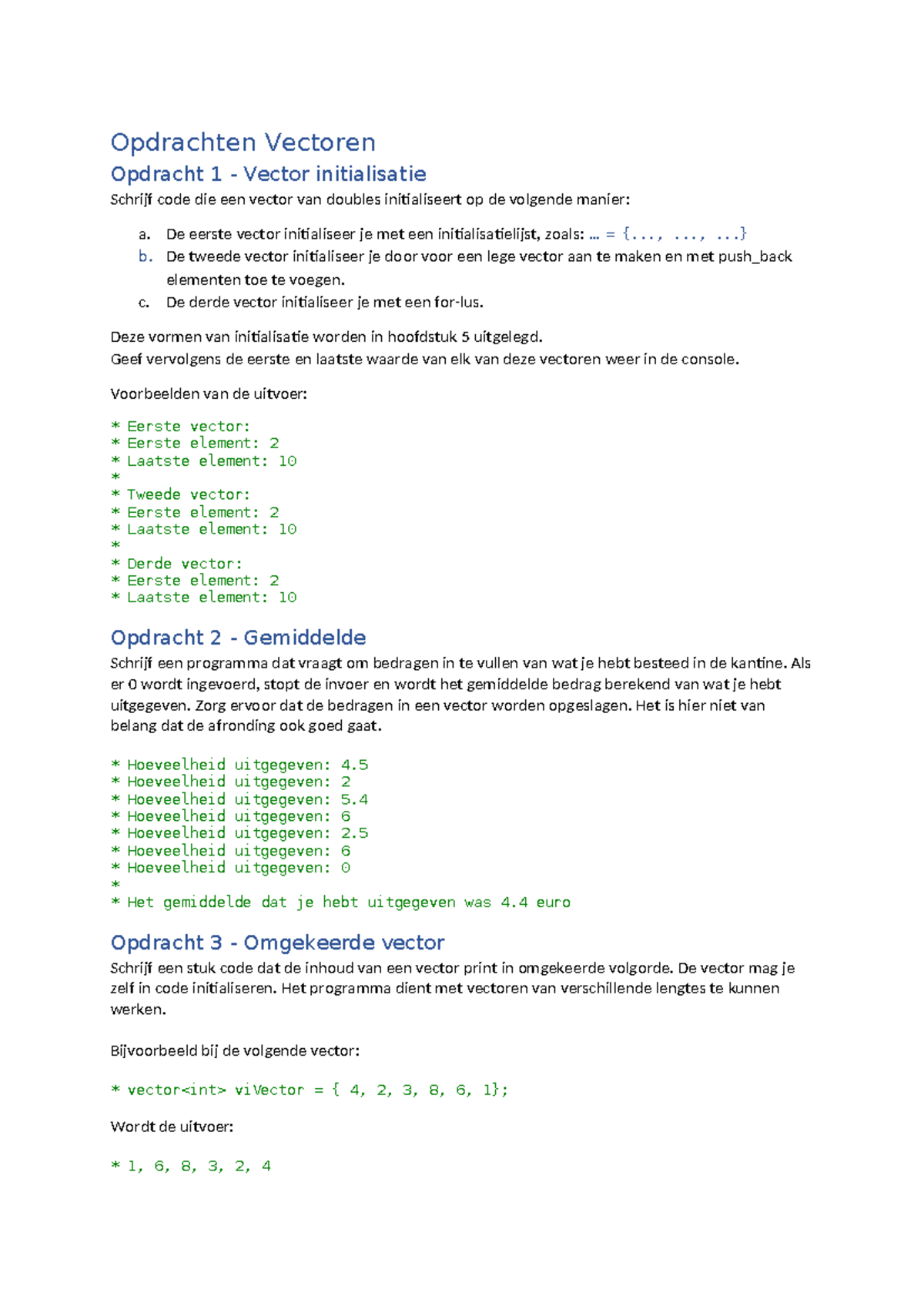 Opdrachten en Voorbeelden voor Vectoren in C++ Programming - Studeersnel