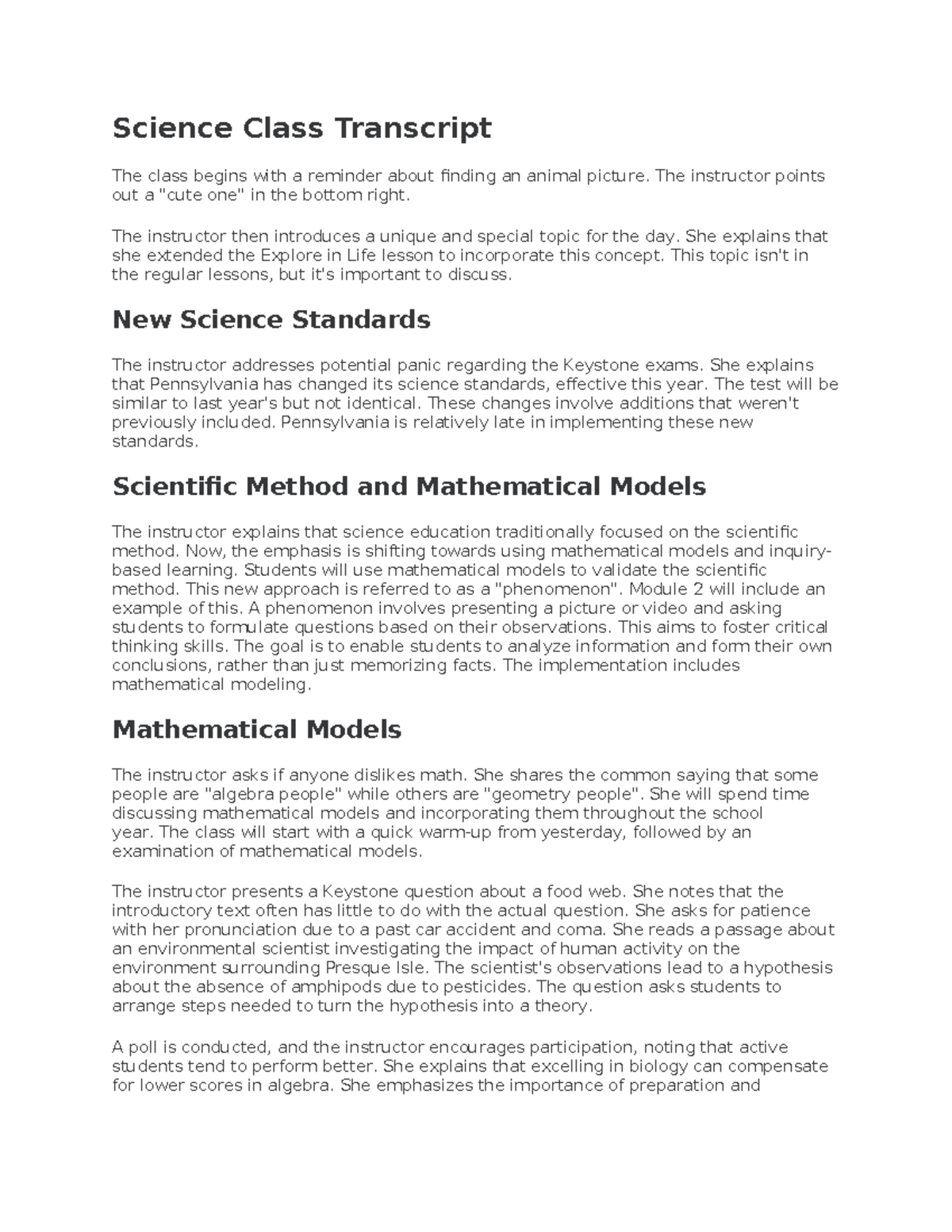 Final Exam Study Guide for Course ABC123: Science Standards & Models - Studocu