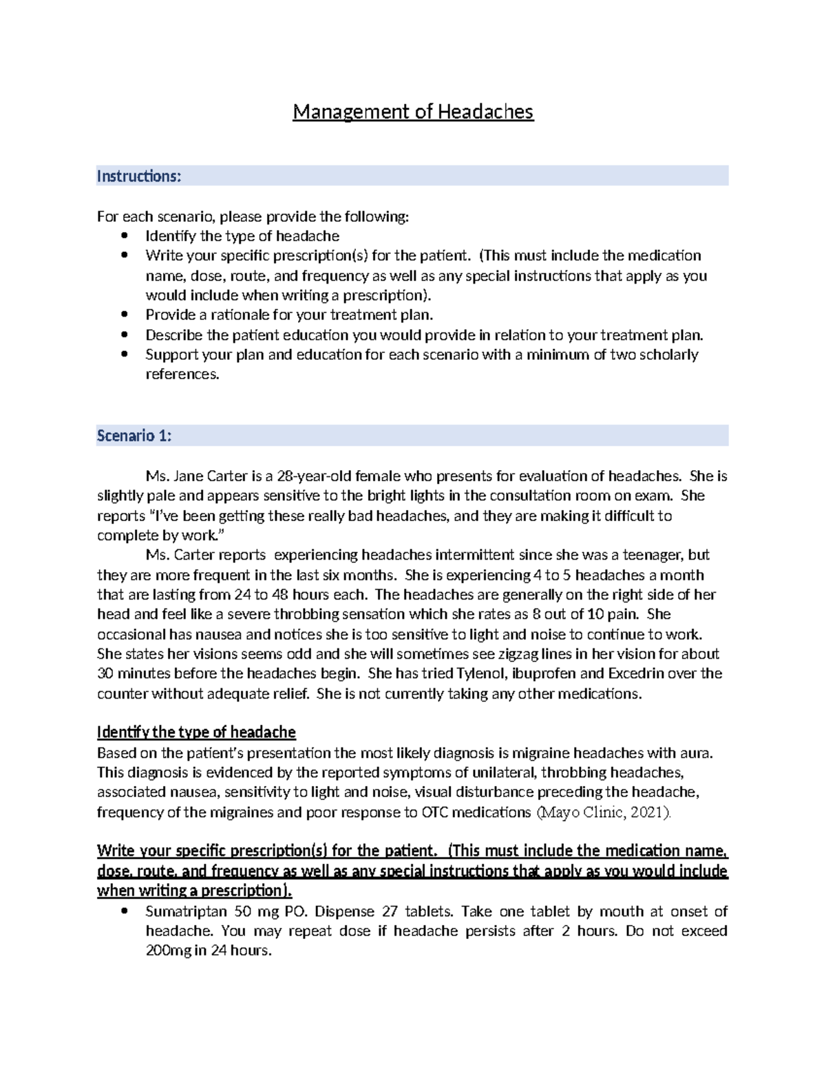 Unit 6 Assignment: Management of Headaches and Treatment Plans - Studocu
