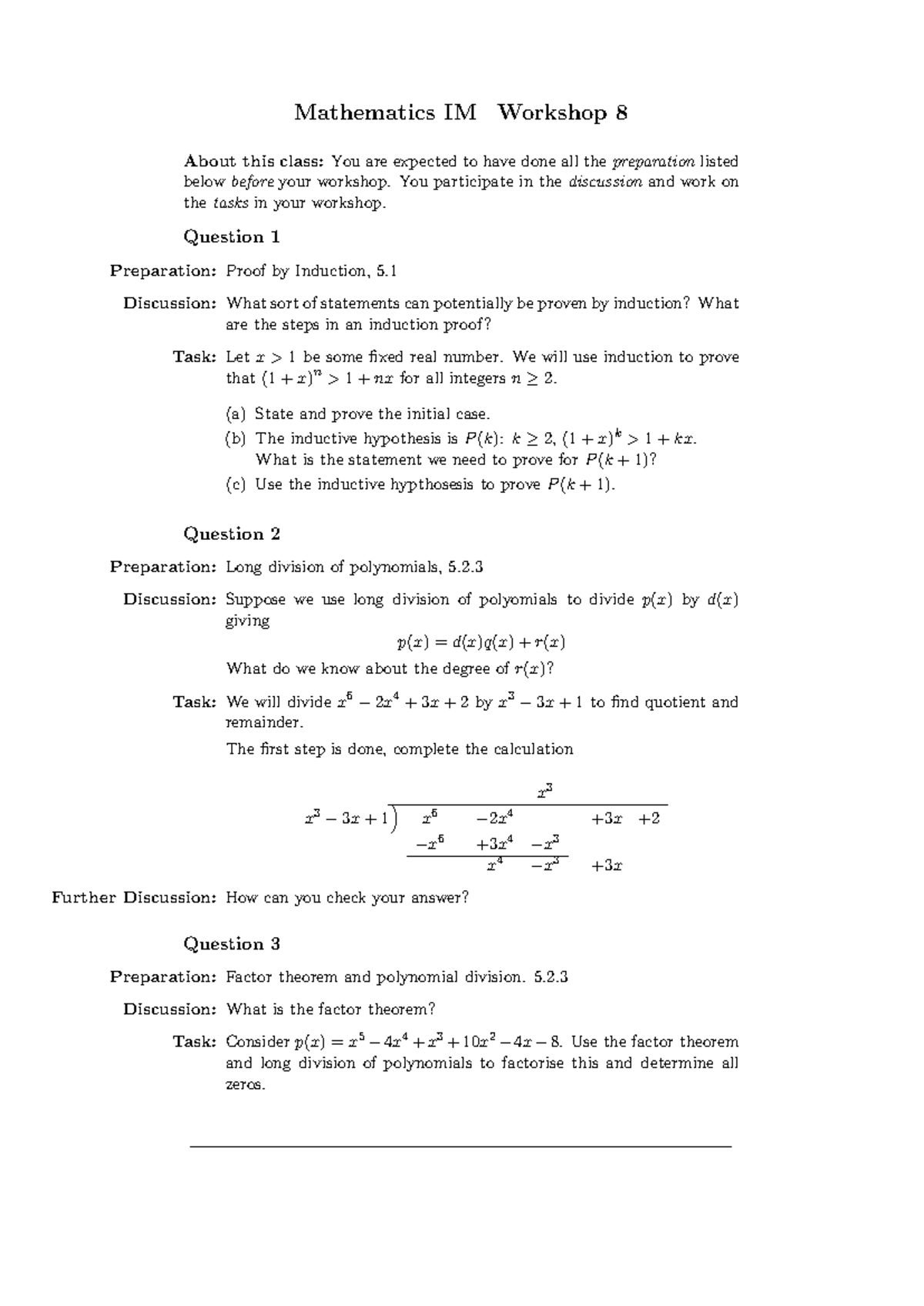 IM Workshop 8 q - Mathematics IM Workshop 8 About this class: You are ...