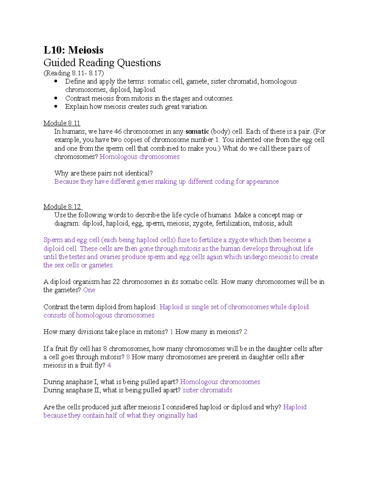Lesson 10 GRQs: Understanding Meiosis and Genetic Variation - Studocu