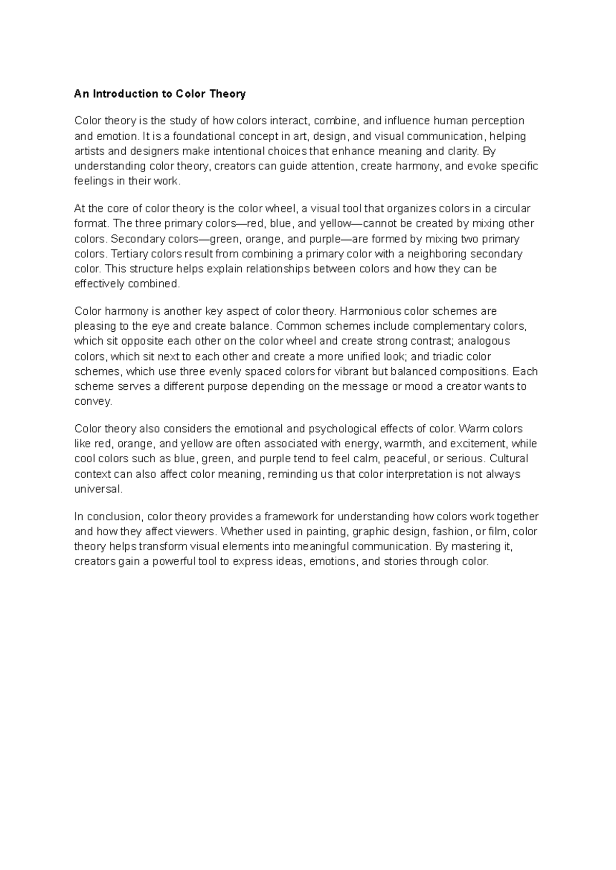 Color Theory Basics: Understanding Color Interaction and Emotion - Studocu