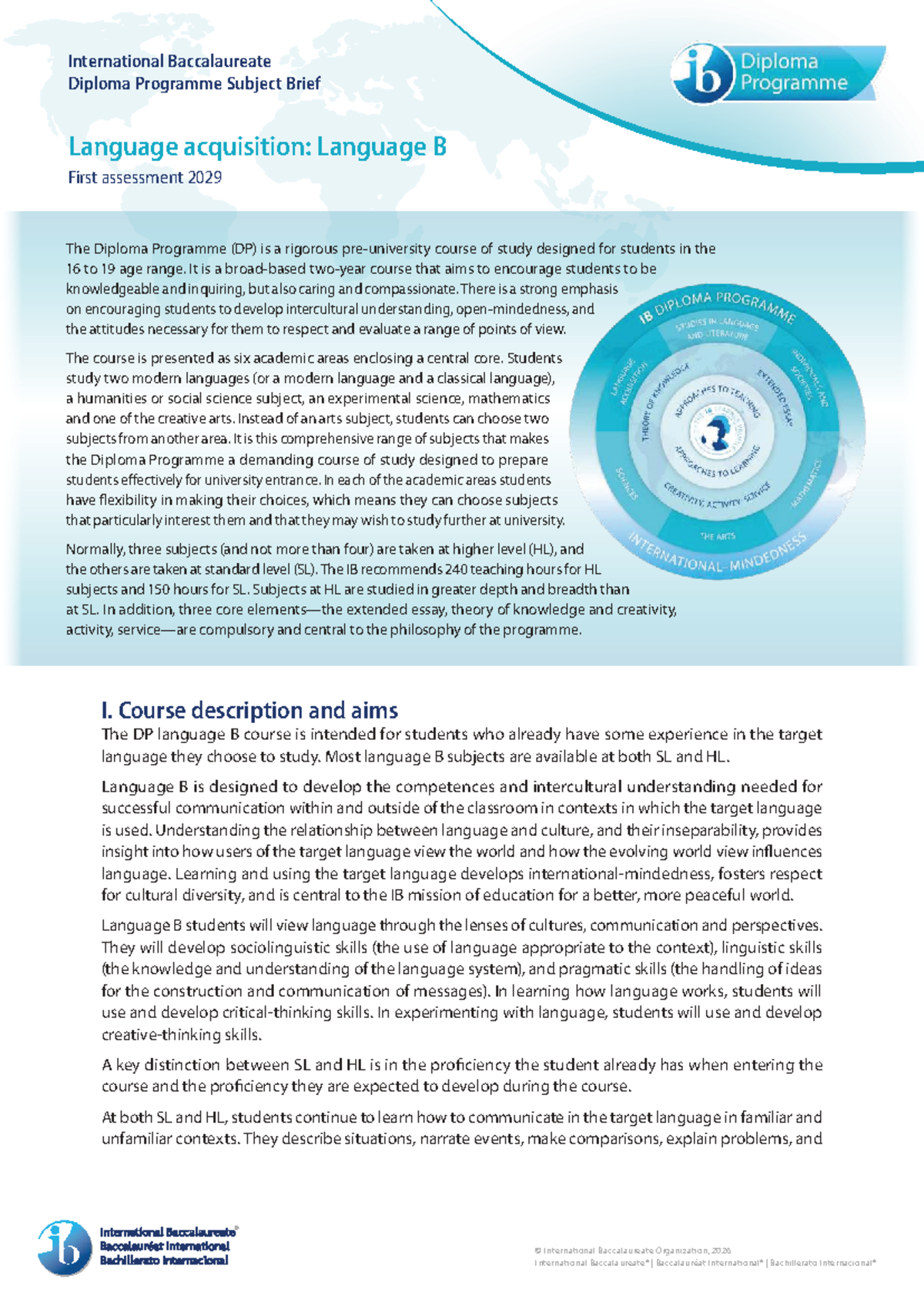 IBDP1 Language B Subject Brief: First Assessment Overview 2029 - Studocu