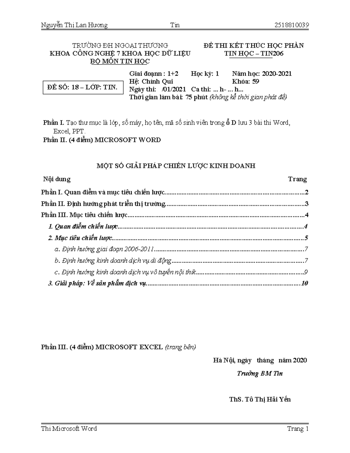 Đề Thi Kết Thúc Học Phần Tin Học TIN206 - Học Kỳ 1 - Studocu