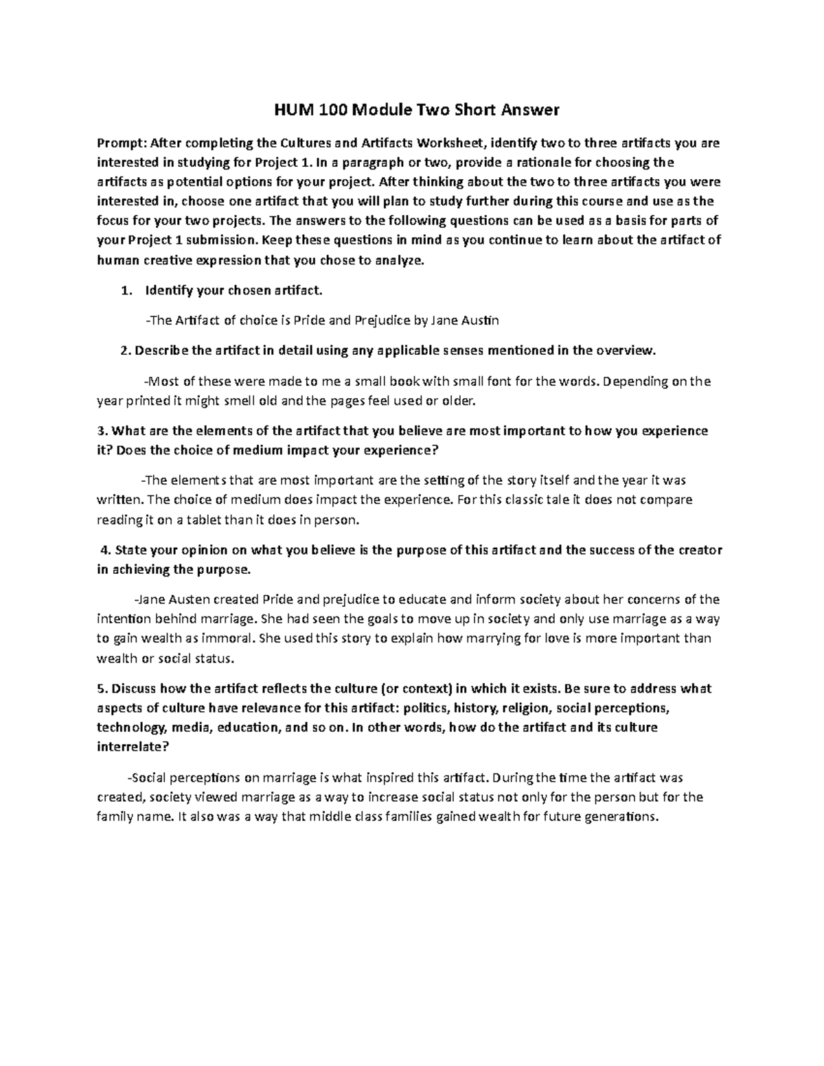 HUM 100 Module Two Short Answer Prompt - In a paragraph or two, provide ...