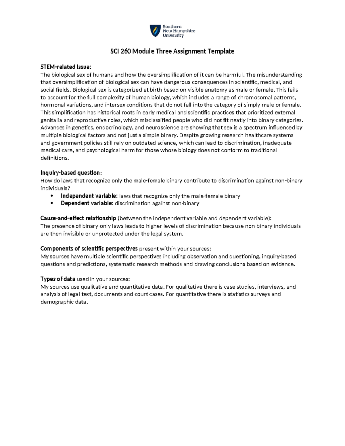 SCI 260 Module 3 Assignment: The Harm of Oversimplifying Biological Sex ...