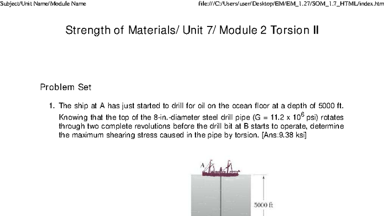 Strength of Unit Module 2: Torsion II Problem Set 1 - Studocu