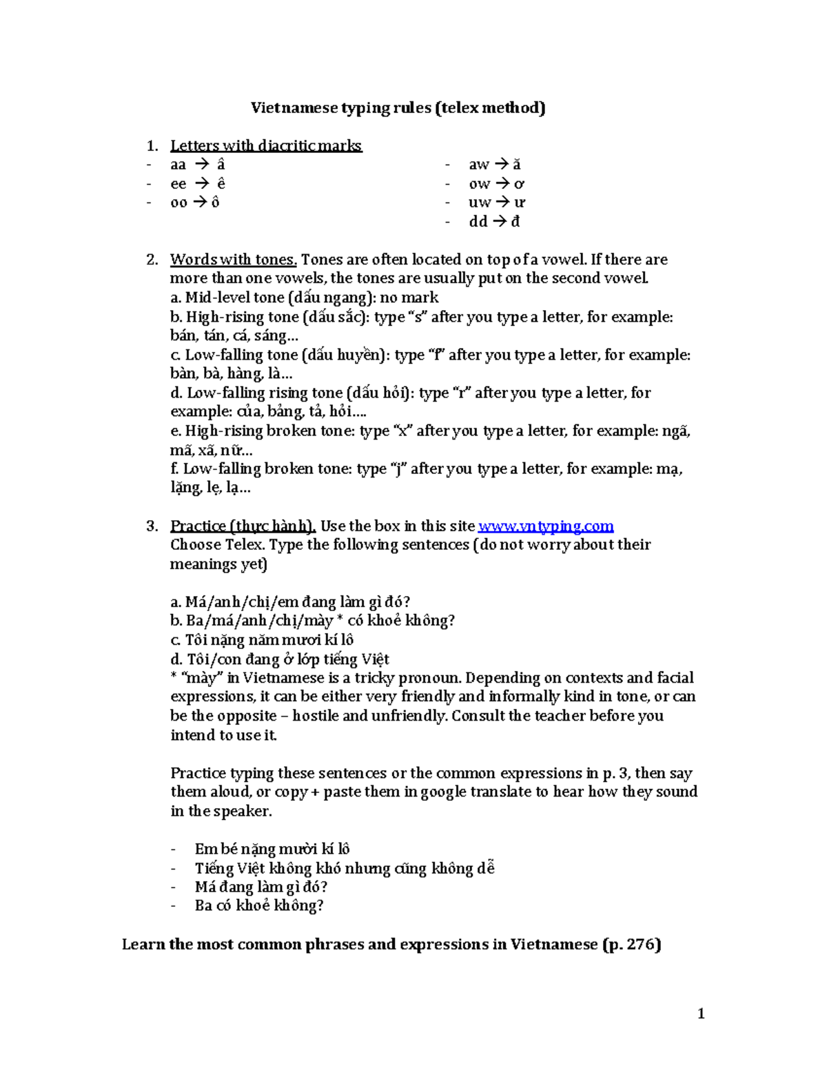 Vietnamese Typing Rules (Telex Method) - Test Prep Guide - Studocu