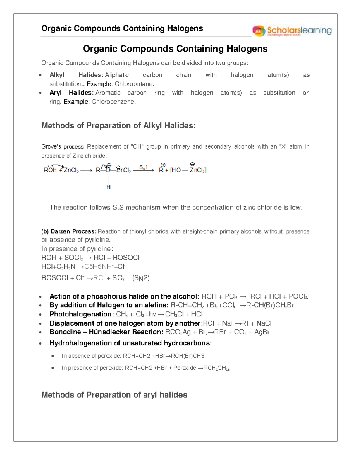 Organic Compounds Containing Halogens: Preparation & Reactions - Studocu