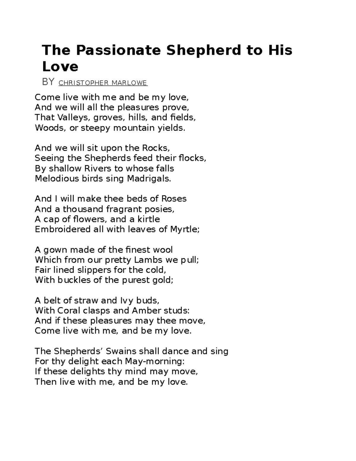 The-Passionate-Shepherd-to-His-Love - The Passionate Shepherd to His ...