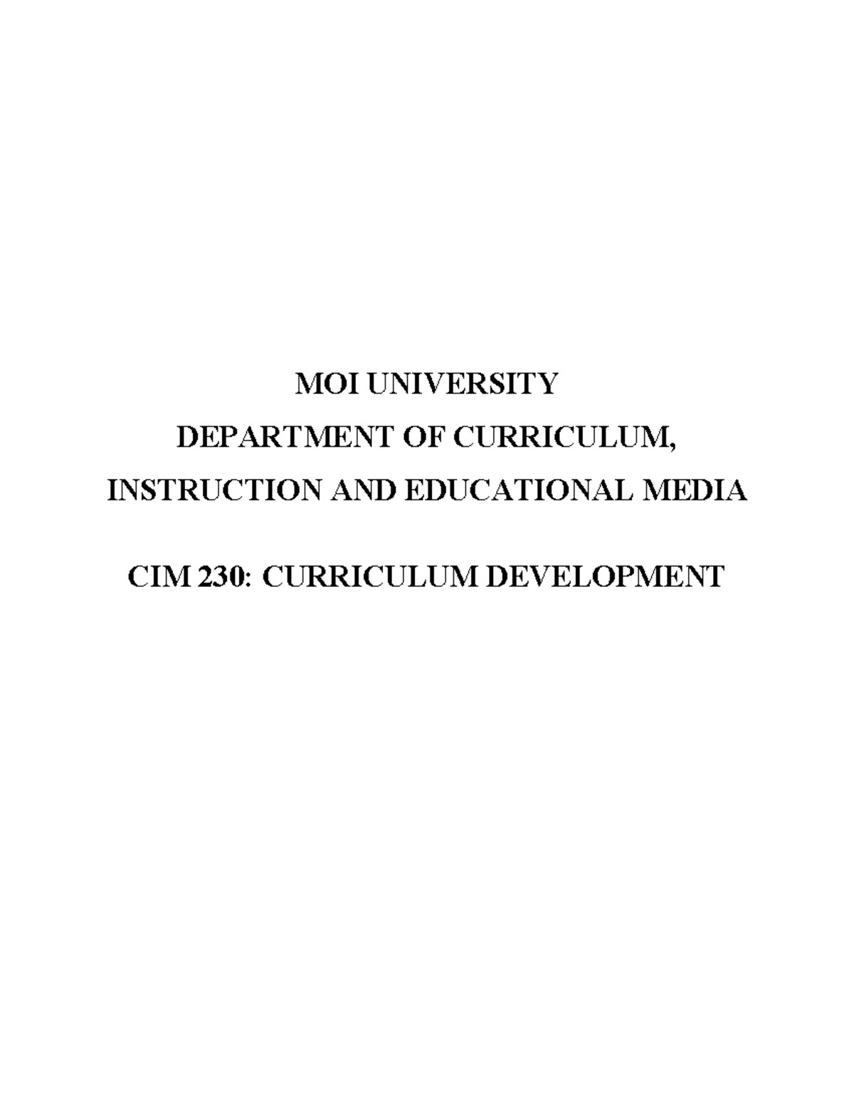 CIM 230: Curriculum Development Course Outline and Key Concepts - Studocu