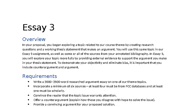 Essay 3 Guidelines: Crafting a Researched Argument - Studocu