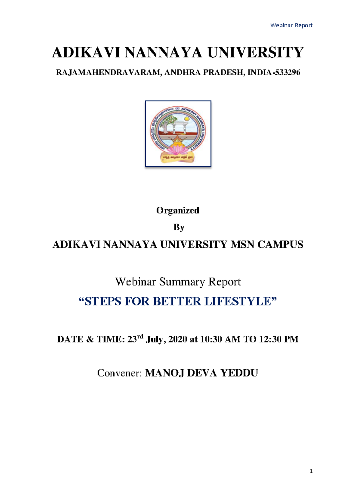Webinar Summary Report: Steps for Better Lifestyle - 34 - Studocu
