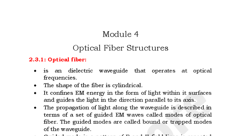 BEC515D - Module 4: Optical Fiber Structures and Propagation Modes ...