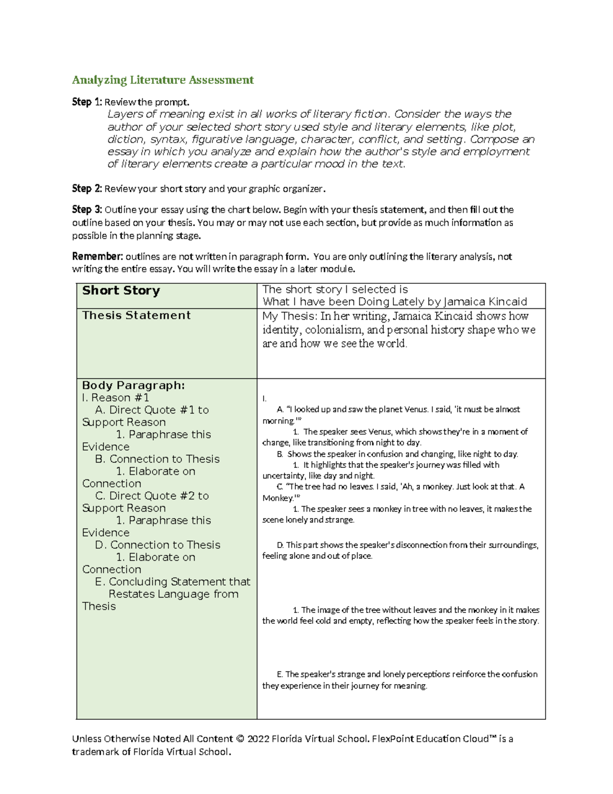 ENG 202 Literary Analysis Essay Outline: Exploring Mood in Kincaid's ...