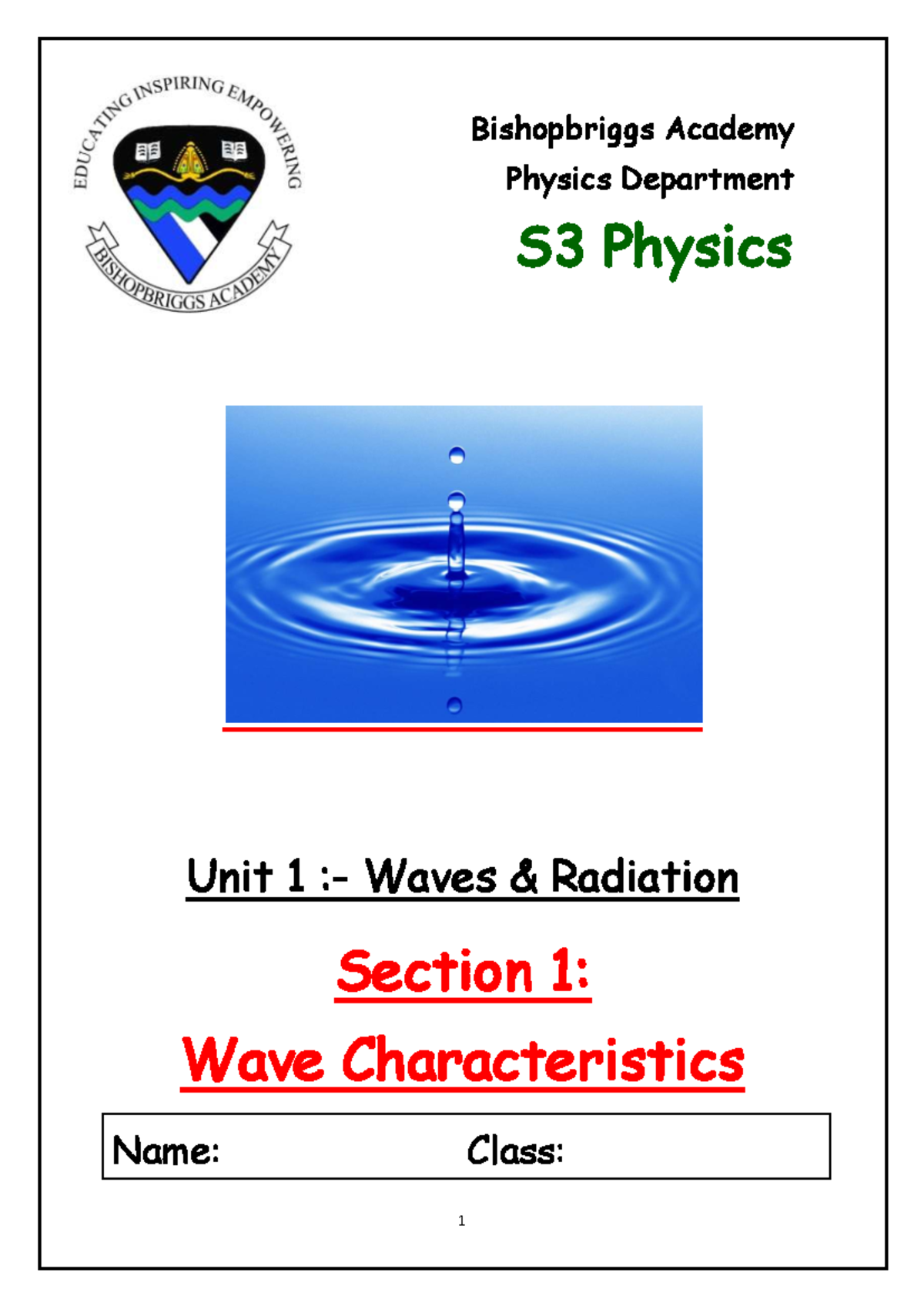 S3 Physics Unit 1: Waves Characteristics and Energy Transfer - Studocu