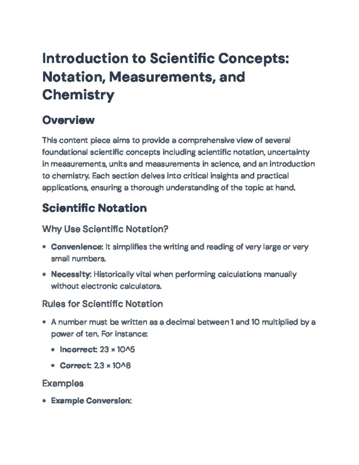 Introduction to Scientific Concepts: Notation, Measurements, and ...