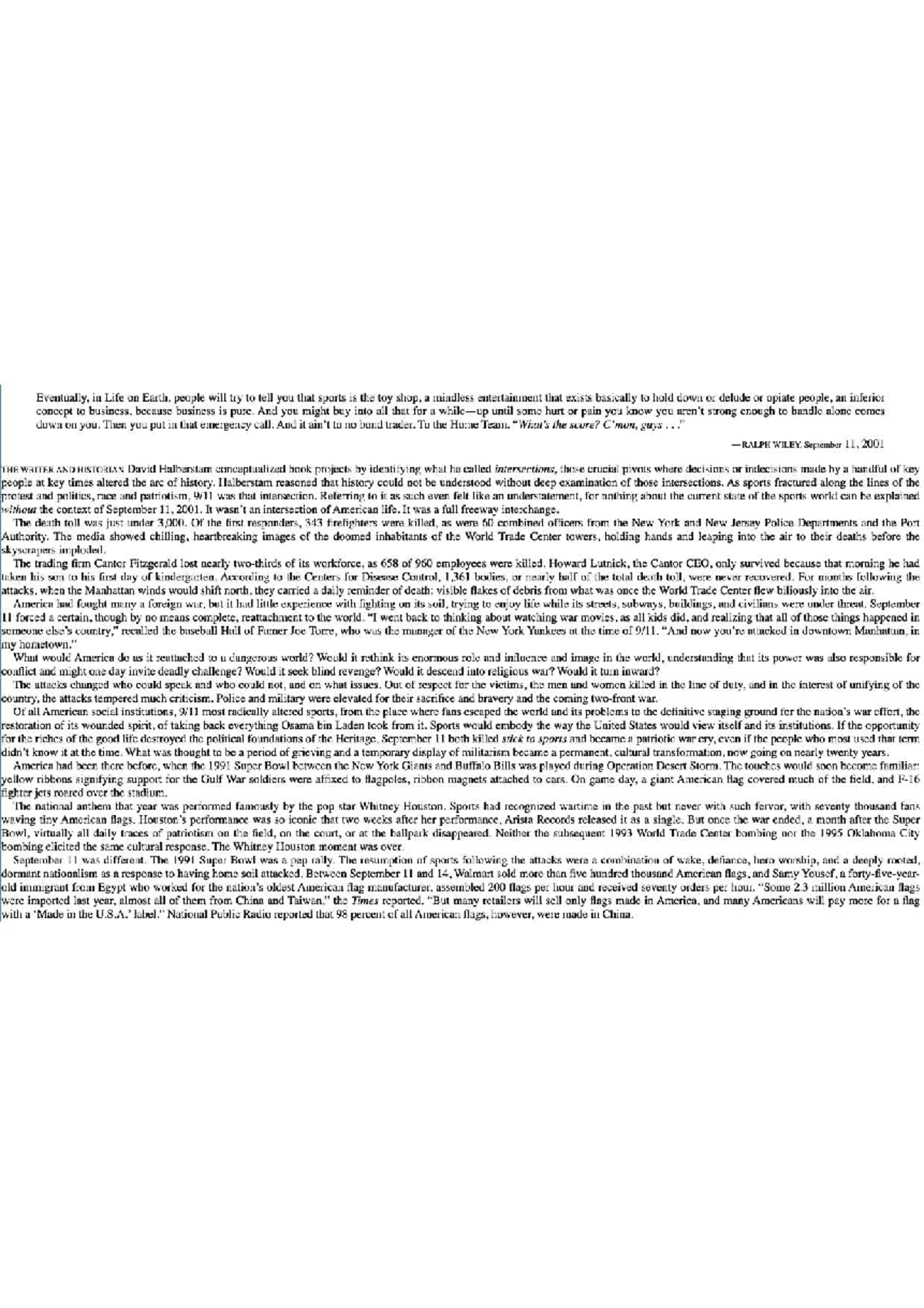 "Impact of 9/11 on American Sports Culture: A Study for PR6" - Studocu