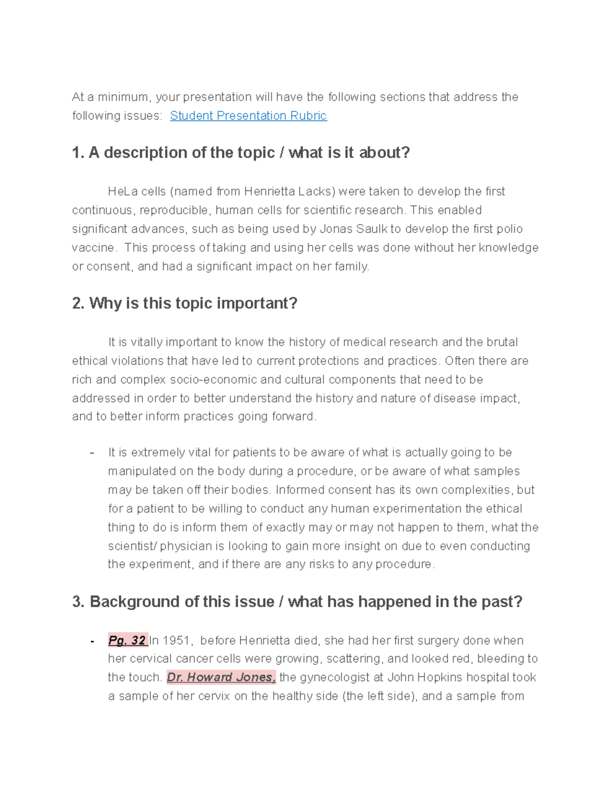 HeLa Cells: Organized Presentation Notes for Study on Ethics & History ...
