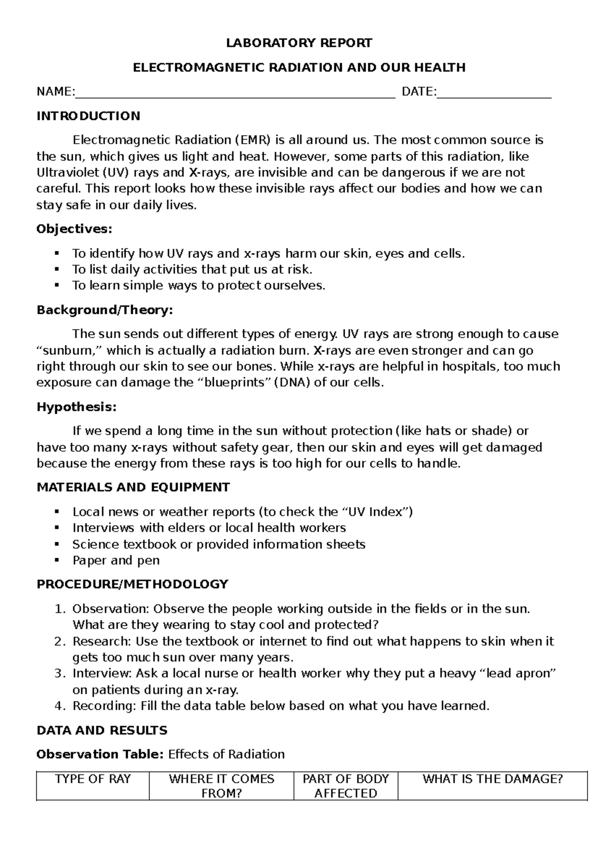 G9 TERM1 WW9 - Lab Report on EM Radiation & Health Effects - Studocu