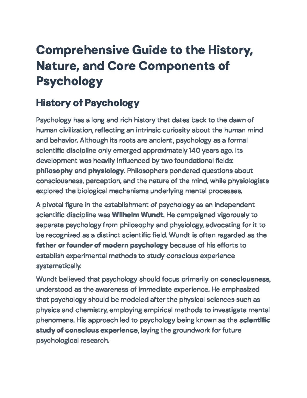 Comprehensive Overview of Psychology: History & Core Components - Studocu