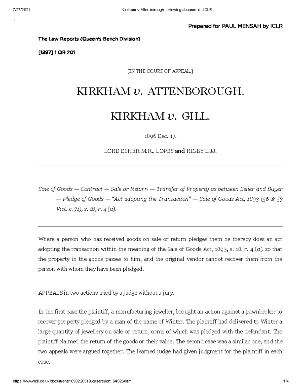 Kirkham v Attenborough - Contract Law Highlights & Appeals Analysis ...
