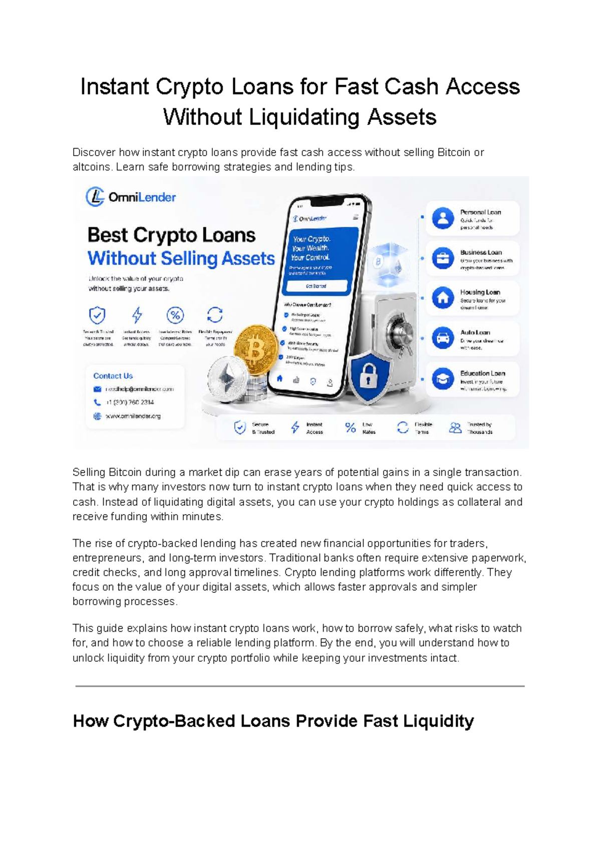 Instant Crypto Loans: Quick Cash Access Without Selling Assets - Studocu